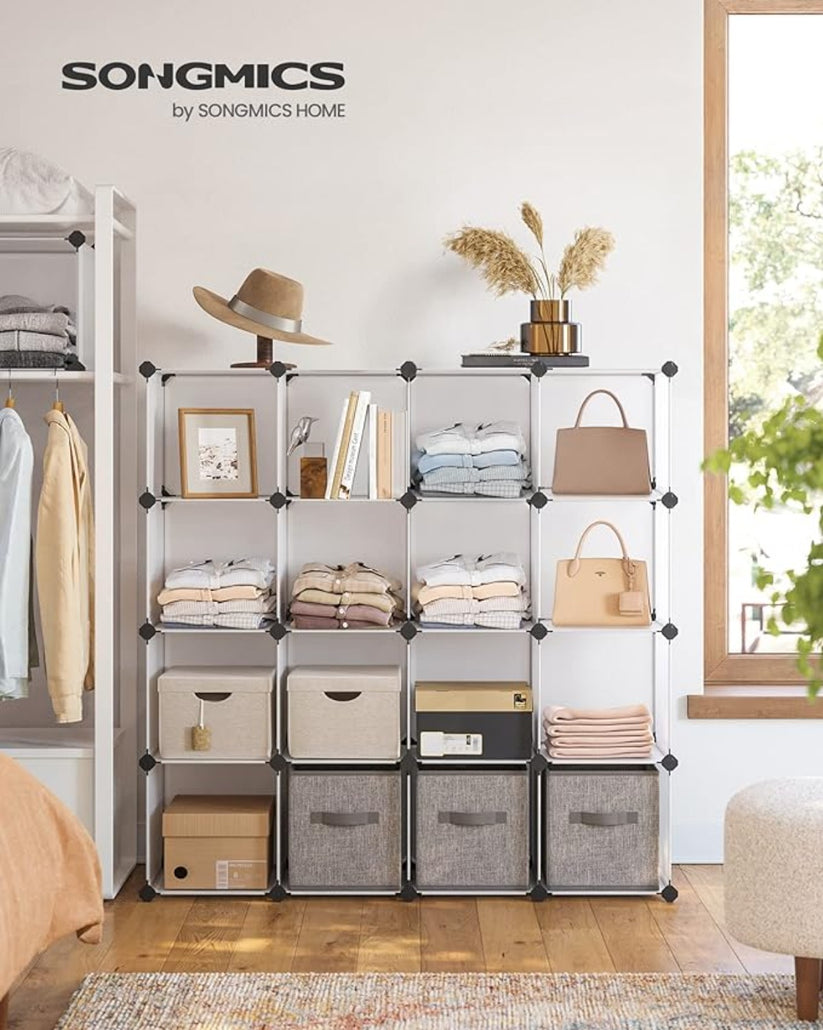 SONGMICS - Modular Wardrobe, 16 Cube Wardrobe, Modular Shoe Rack, Stac ...