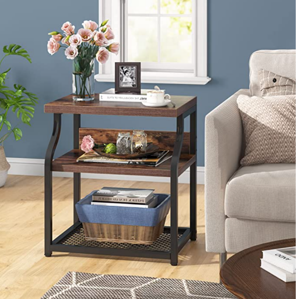 Tribesigns - End Side Table, Industrial 3-Shelf Nightstand Printer Sta ...